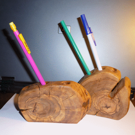 Porte stylos en bois d'olivier naturel